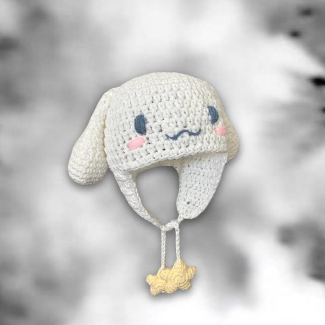 Cinnamoroll Inspired Crochet Bunny Ear Beanie Hat With Ear Flaps and ...