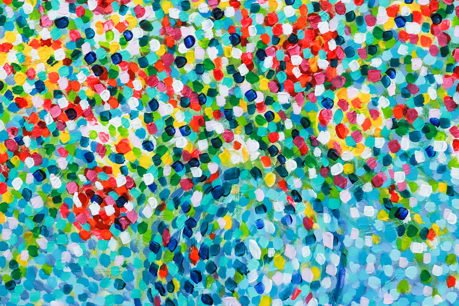Vase With Flowers - Impressionist Painting, Pointillism Art. Original ...