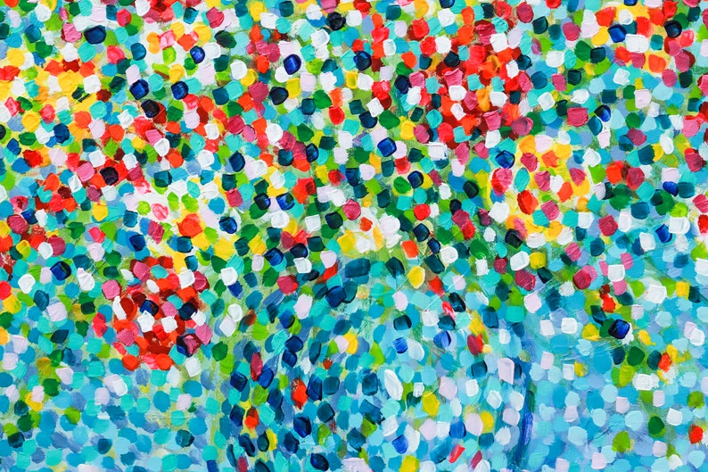 Vase With Flowers - Impressionist Painting, Pointillism Art. Original ...