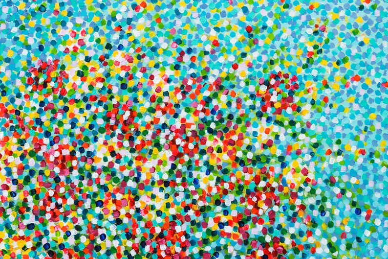 Vase With Flowers - Impressionist Painting, Pointillism Art. Original ...