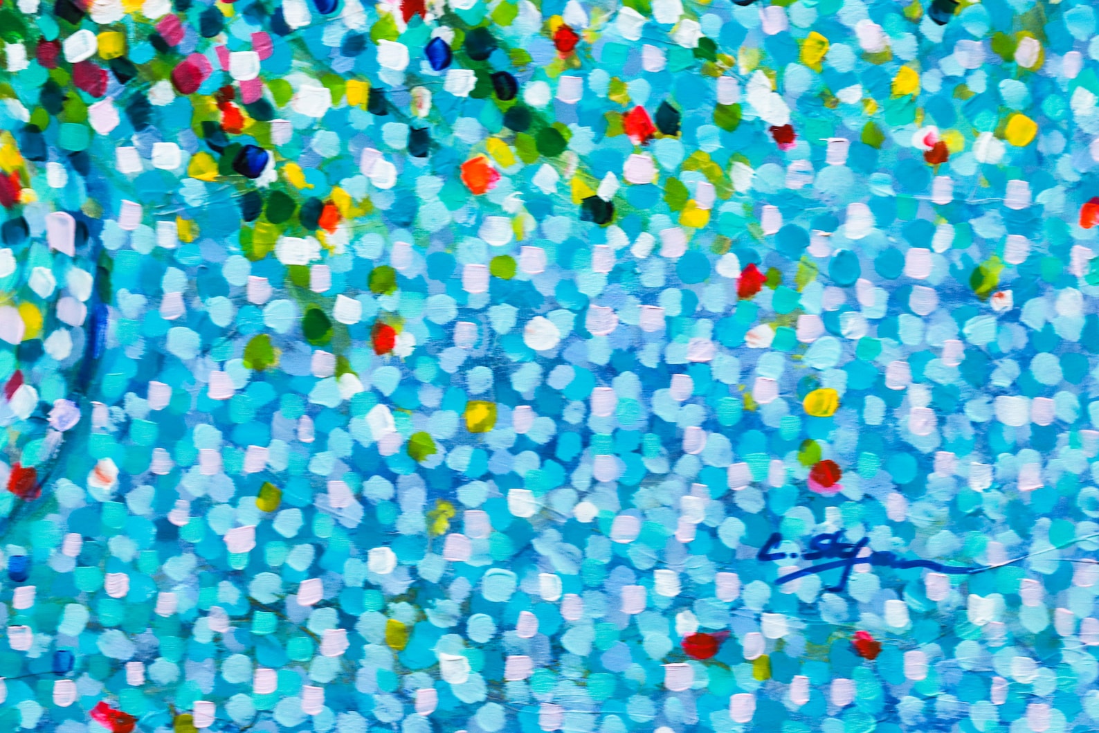 Vase With Flowers Impressionist Painting, Pointillism Art. Original ...