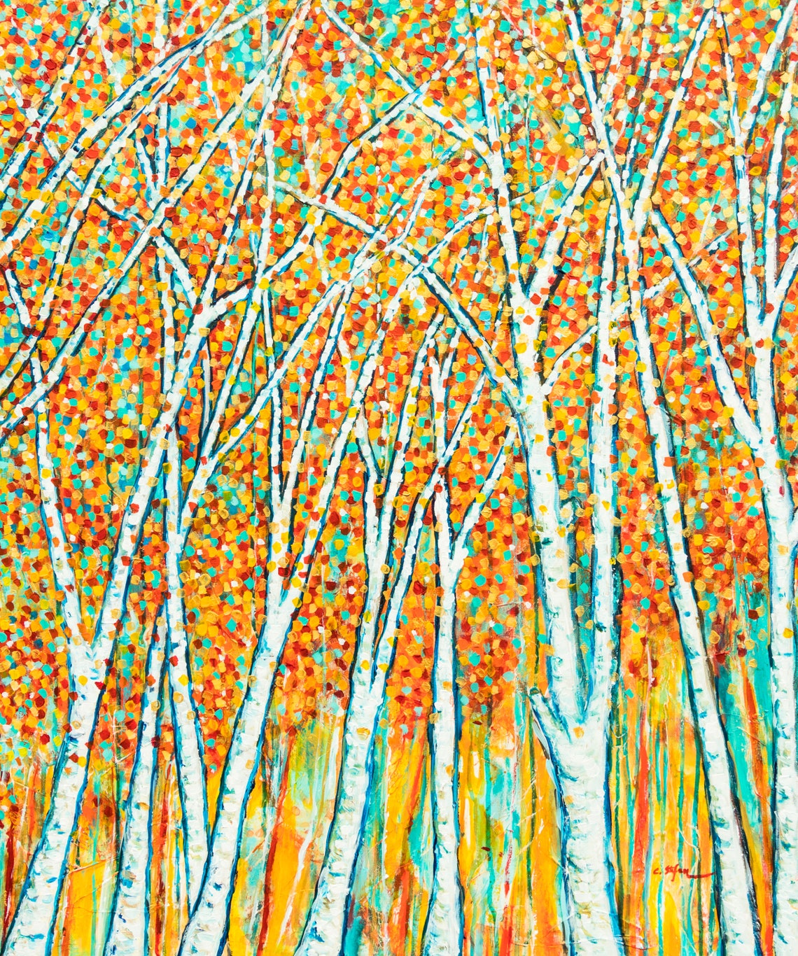 Autumn Trees Impressionist Painting Pointillism Art. - Etsy