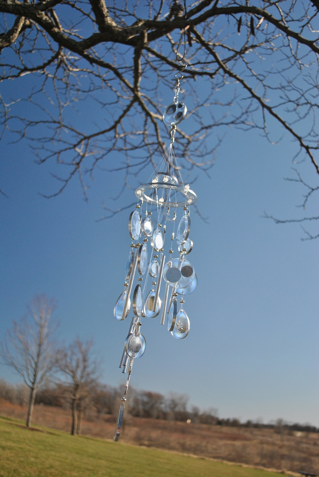 Wind Chime and Suncatcher Silver Mirrors Hand Made - Etsy