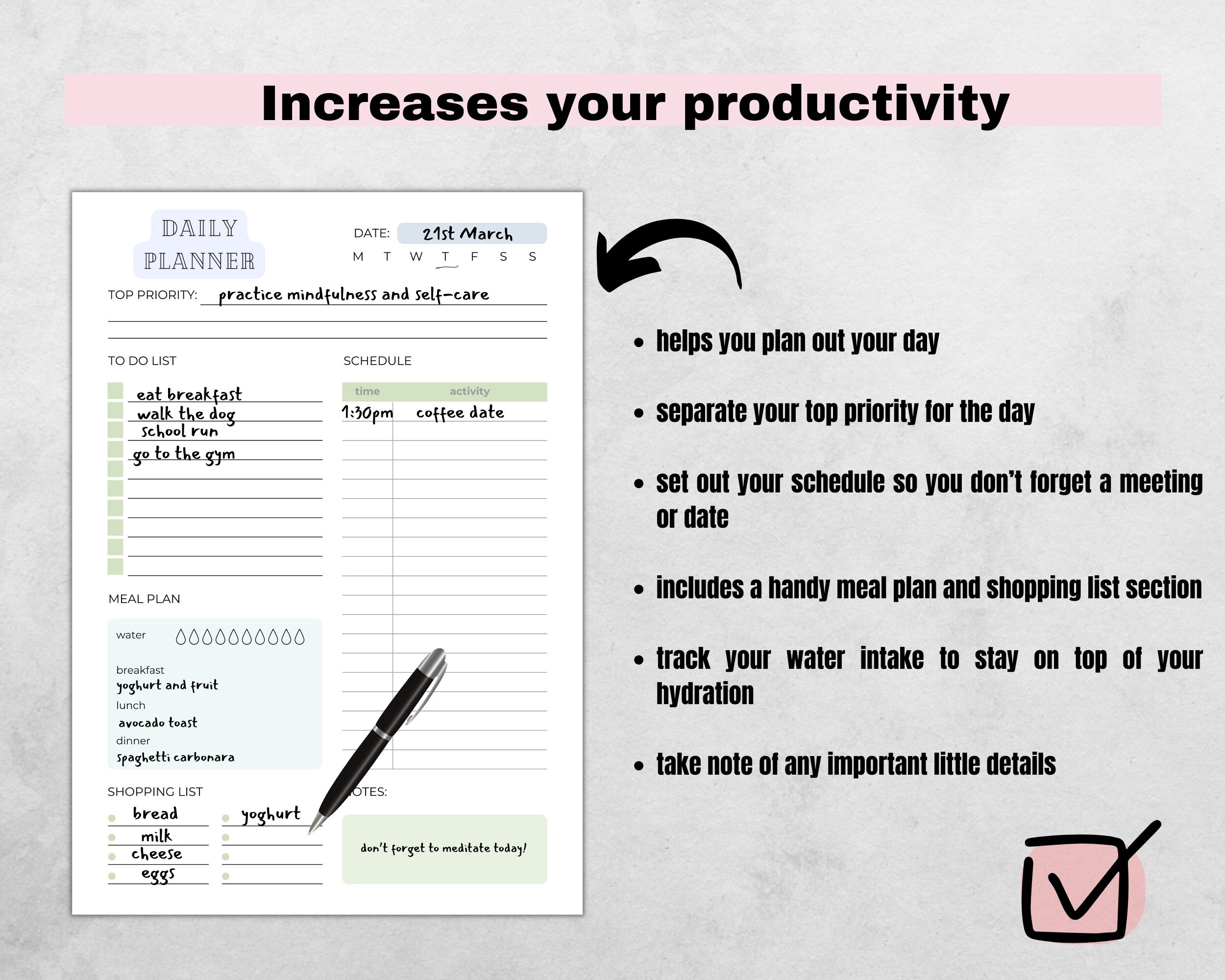Daily Planner, Printable, Digital Instant Download, Minimal Design ...