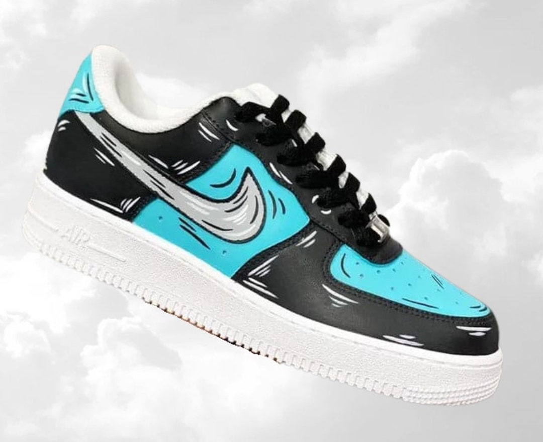 Black-n-turquoise Doodle Art Kicks - Etsy