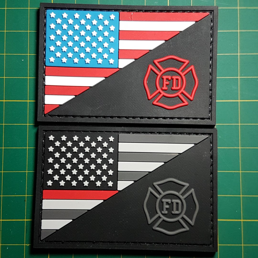 PVC Firefighters Red Line America USA Black Badge Gear Vest Bag Airsoft ...