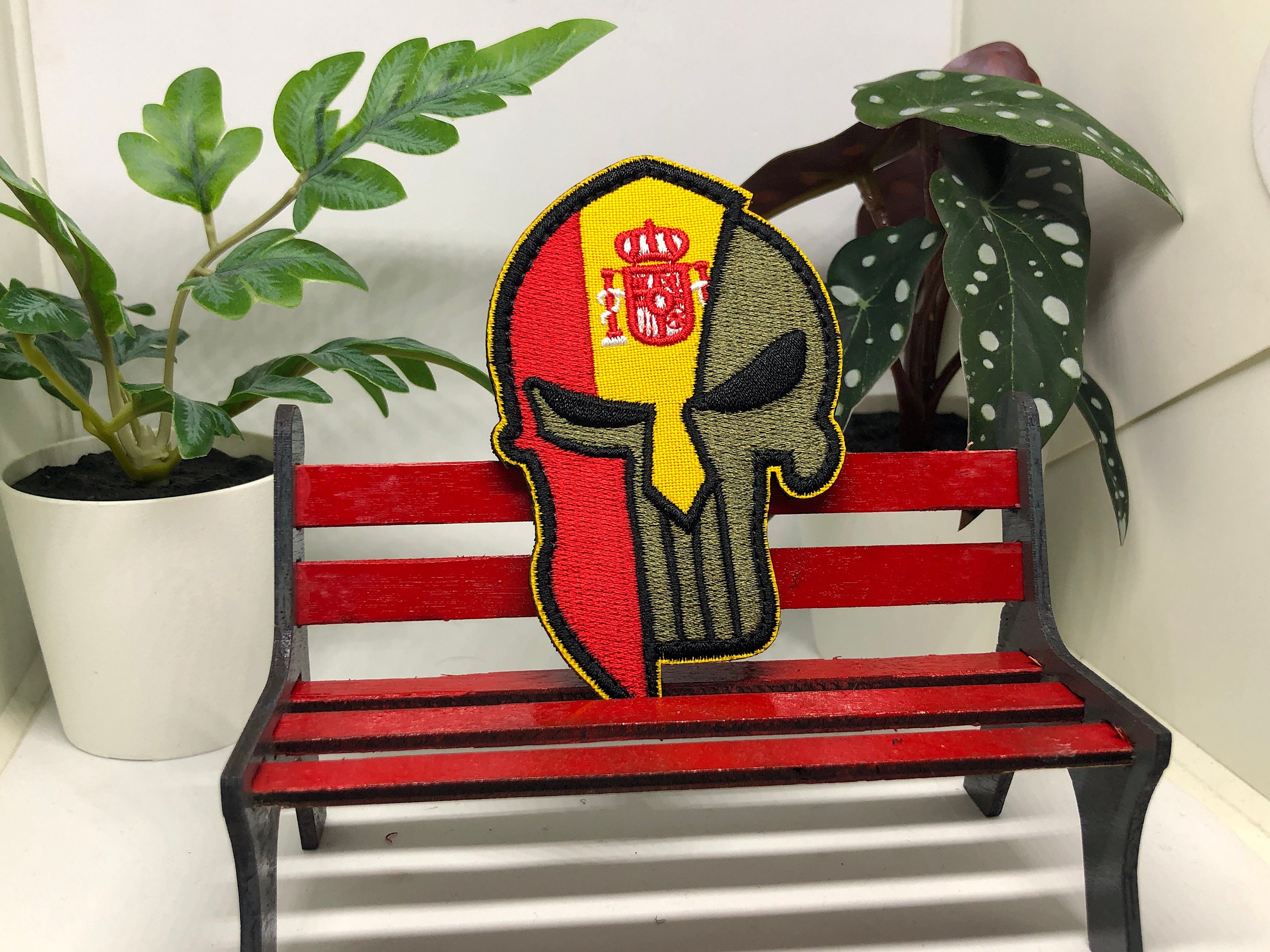 Spain Spanish Flag Spartan Helmet Mean Medic Eyes Shoulder Patch Morale ...