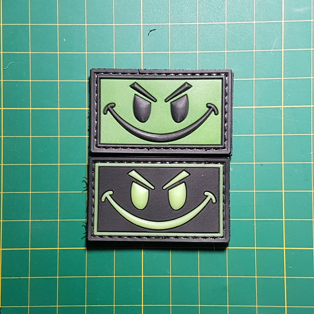 PVC Smirk Mean Face Emoji Glow in the Dark GITD Show Patch Morale Black ...