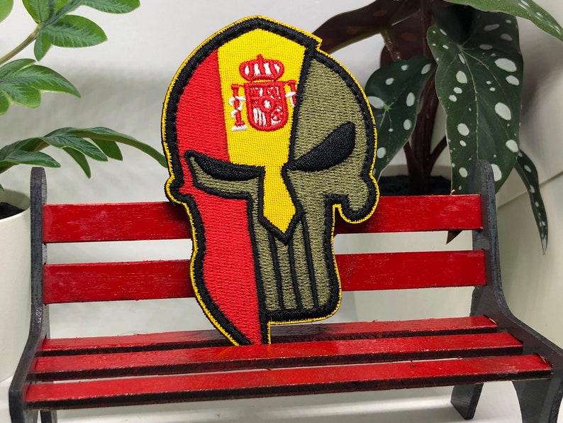 Spain Spanish Flag Spartan Helmet Mean Medic Eyes Shoulder Patch Morale ...