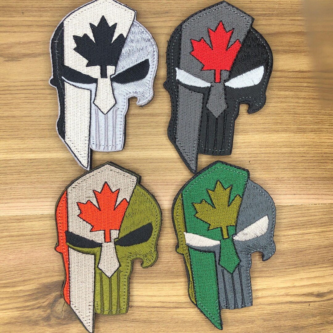 Canadian Skull Spartan Punishe Helmet Flag Tactical Patch Morale Police ...
