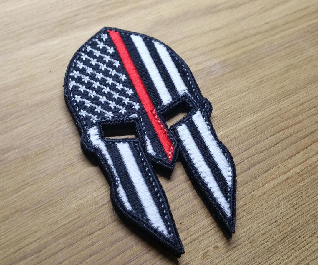 Spartan Helmet Shape Firefighter Paramedic Red Line Patch Morale Law Enforcment Badge Vest ...
