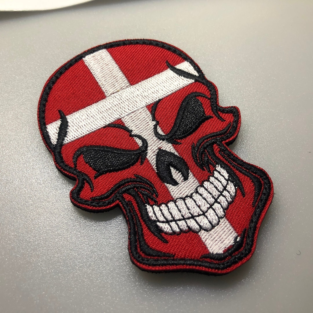 Danmark Denmark Danish Mean Eyes Face Skull Flag Shoulder Patch Morale Boost Tactical Operator ...