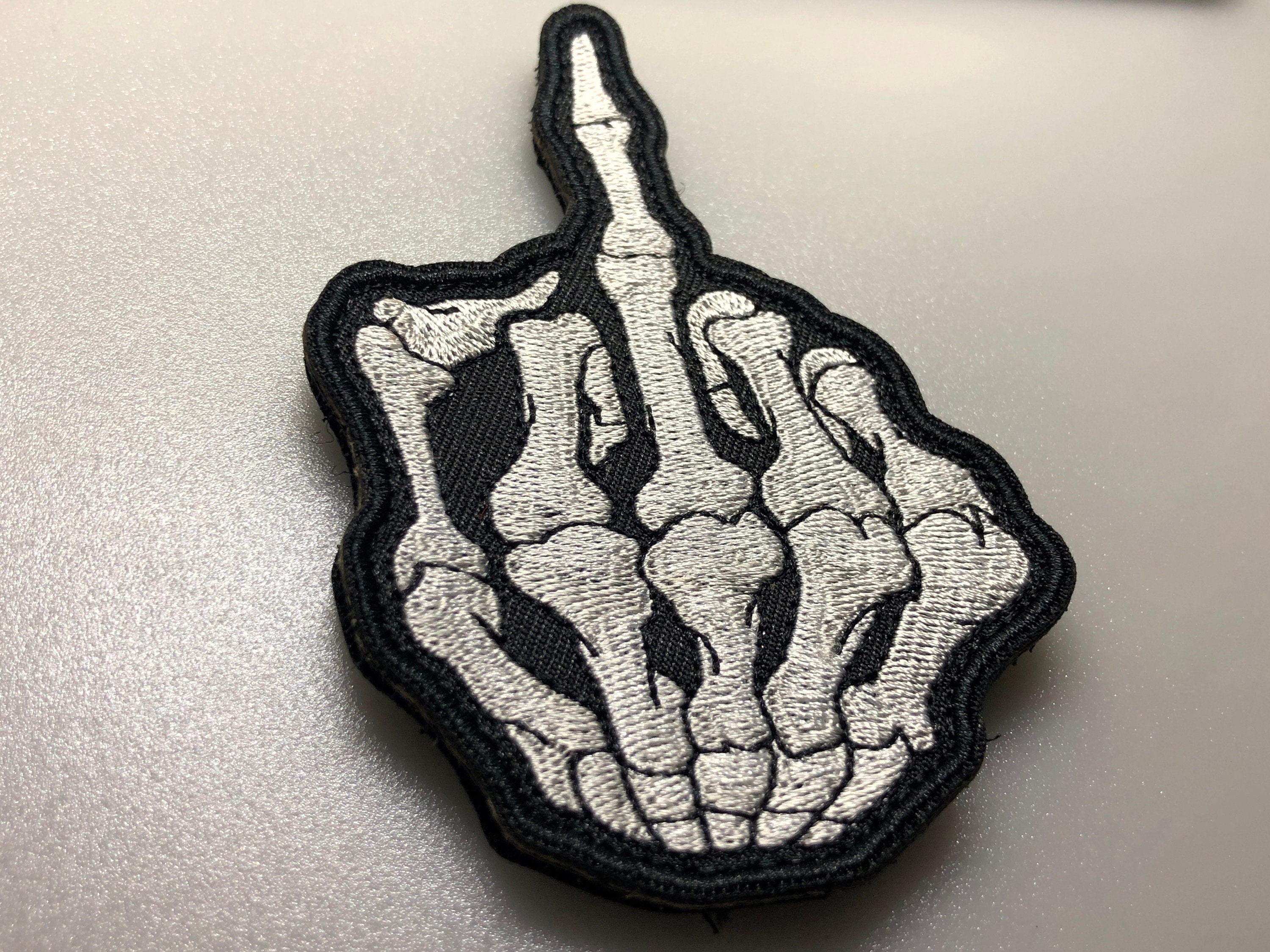 Middle Finger Skeleton Skull Bone Bird Flipping Patch Morale Boosting ...