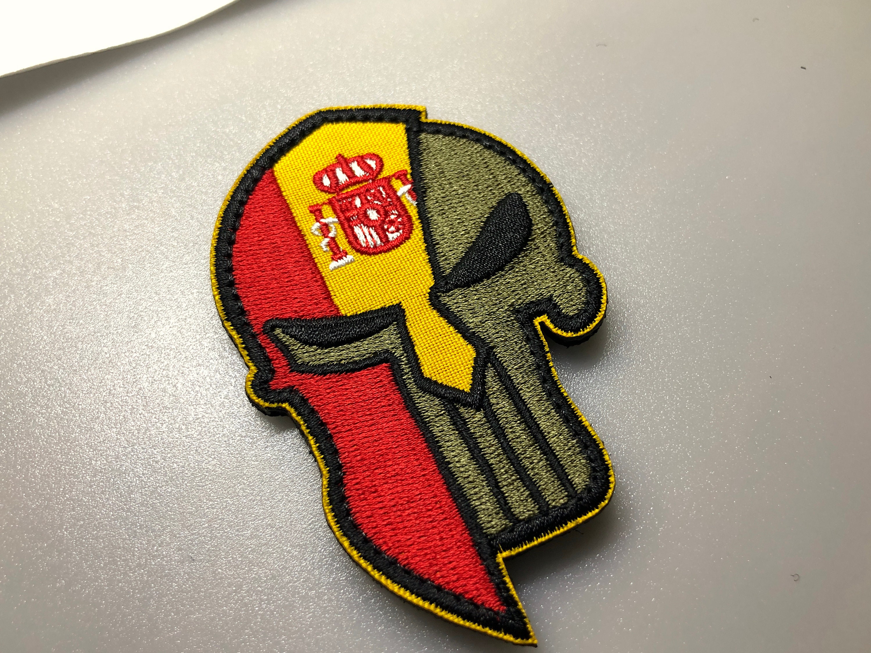 Spain Spanish Flag Spartan Helmet Mean Medic Eyes Shoulder Patch Morale ...