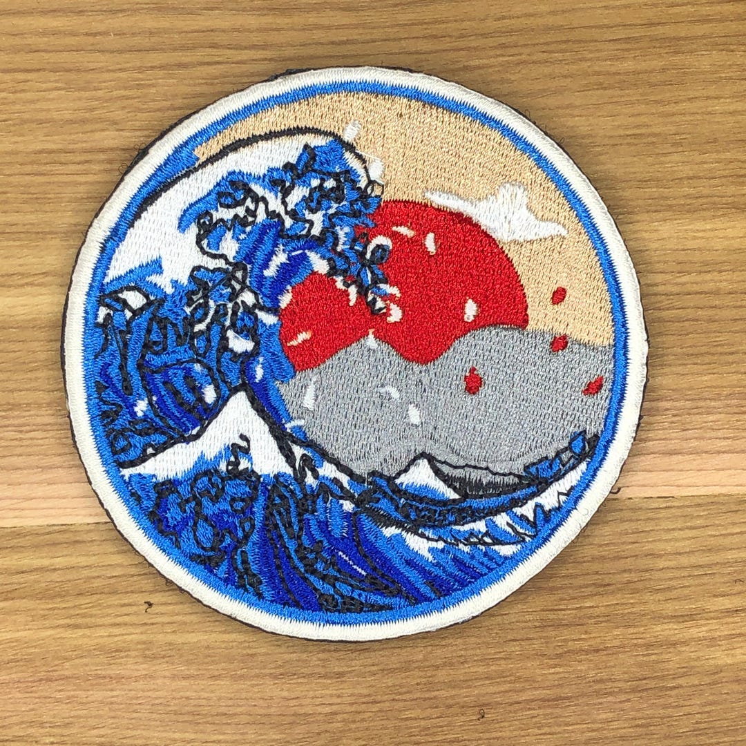 The Great Wave off Kanagawa Paint Print Embroidered Patch Morale Boost ...