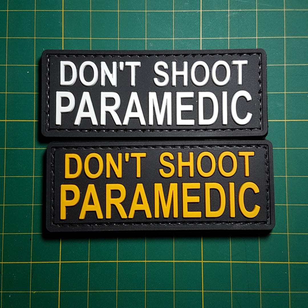 PVC PARAMEDIC Don't Shoot Medic Army Black Badge Gear Vest Bag Airsoft Bullet Hole Quote ...
