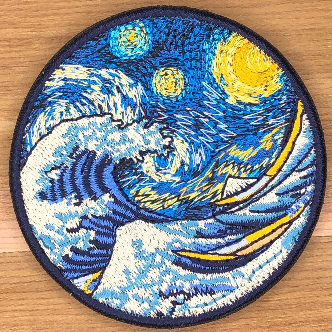 Starry Night Great Wave Patch - Van Gogh Hokusai Art Morale - Etsy