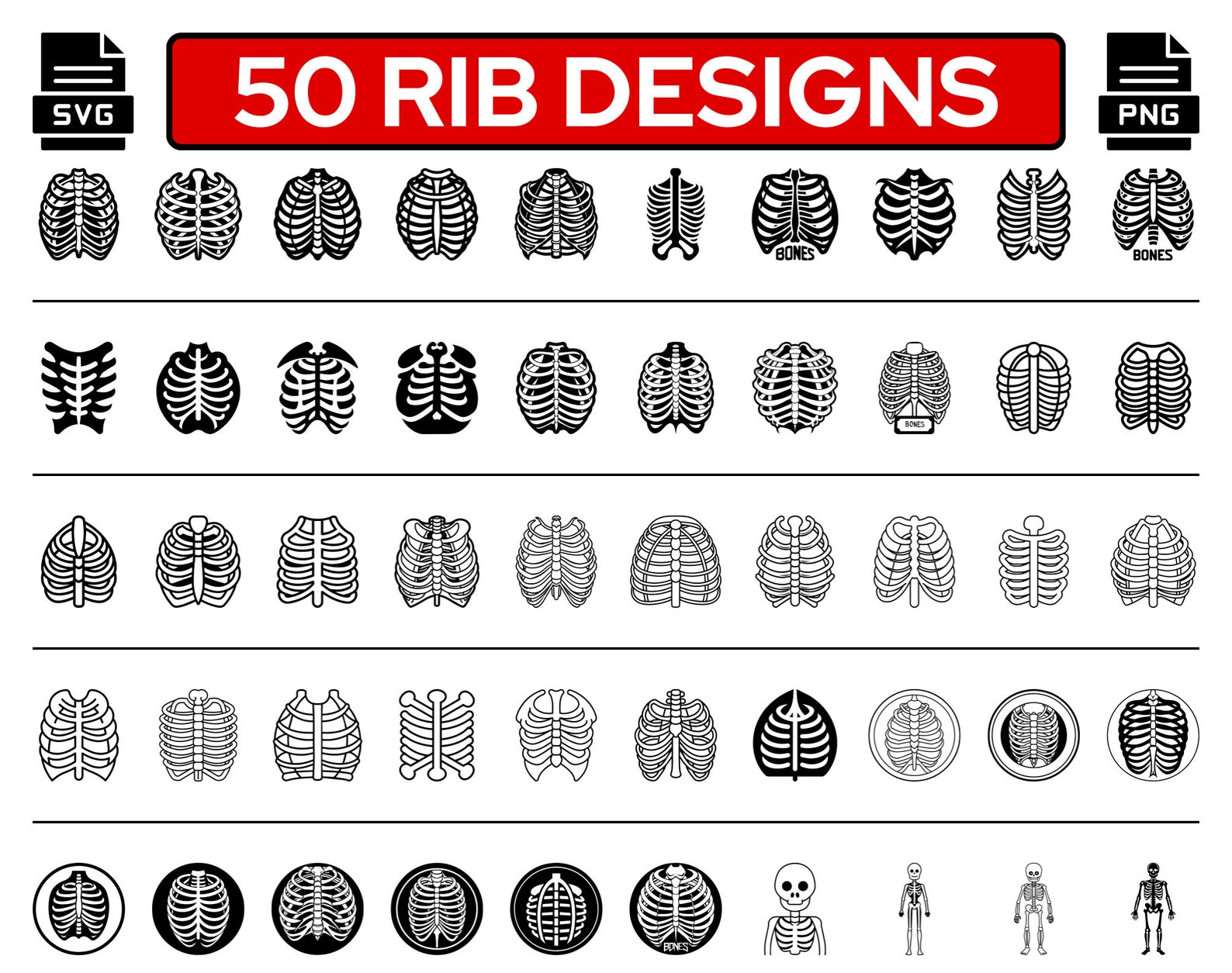 Rib SVG Skeleton Rib SVG Bundle Rib SVG Files for Cricut Rib Cut File ...