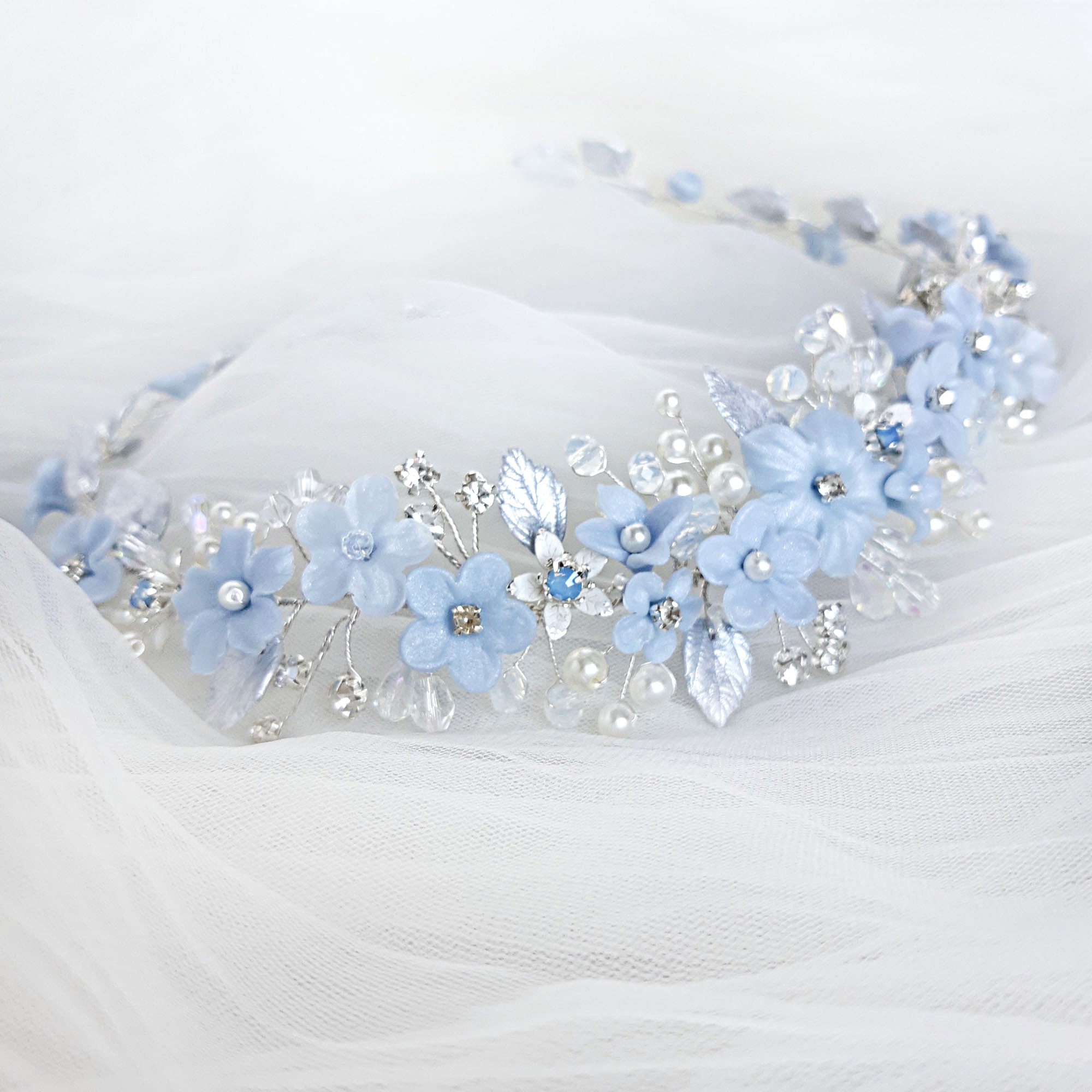 Light Blue Floral Headpiece, Dusty Blue Flower Crown Wedding, Pale Blue ...
