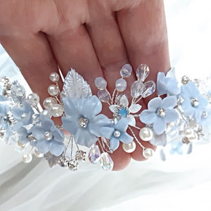 Dusty Blue Flower Headpiece, Light Blue Floral Crown Wedding, Pale Blue ...