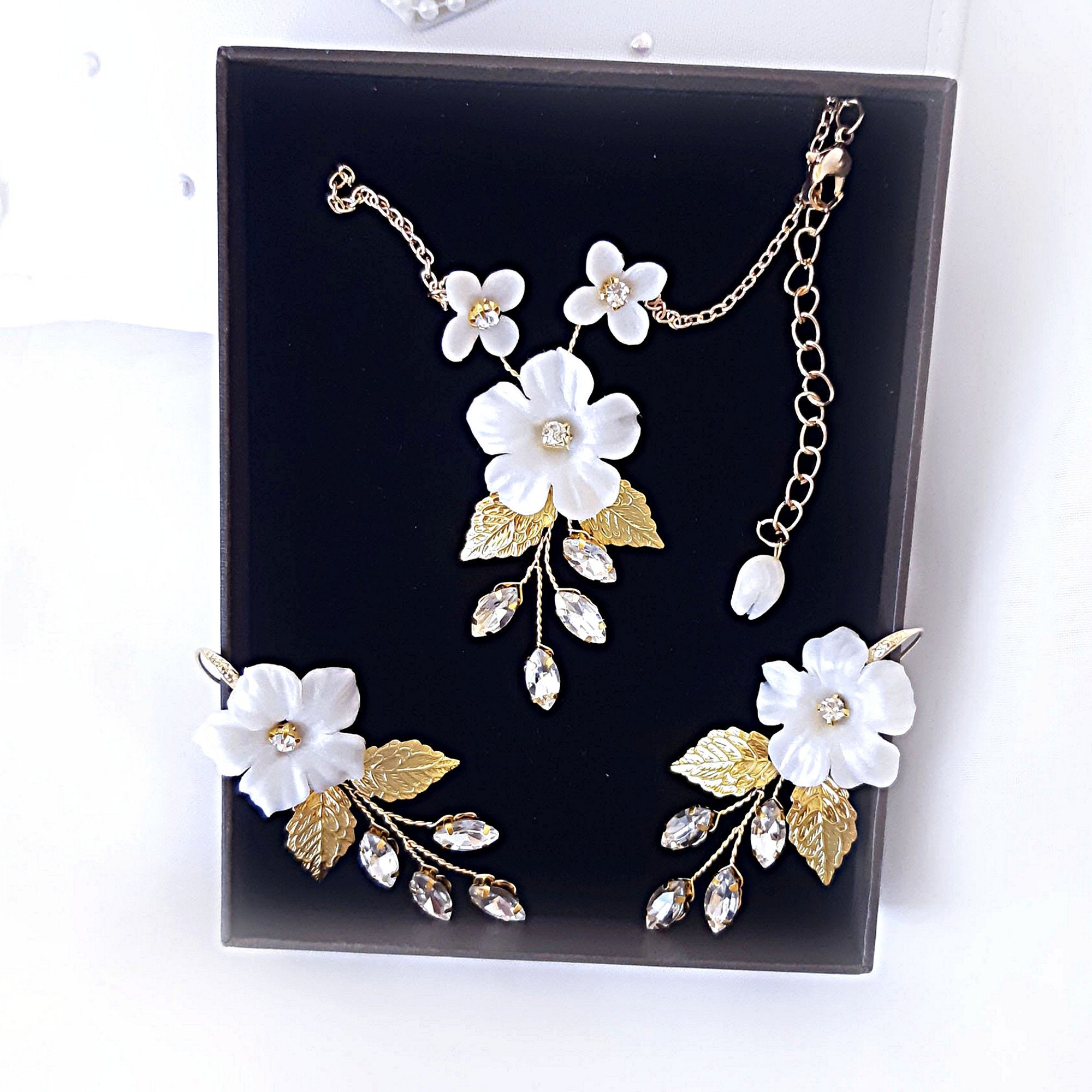 Boho Bridal Jewelry Set, Bridal Floral Jewelry Set, White Flower ...