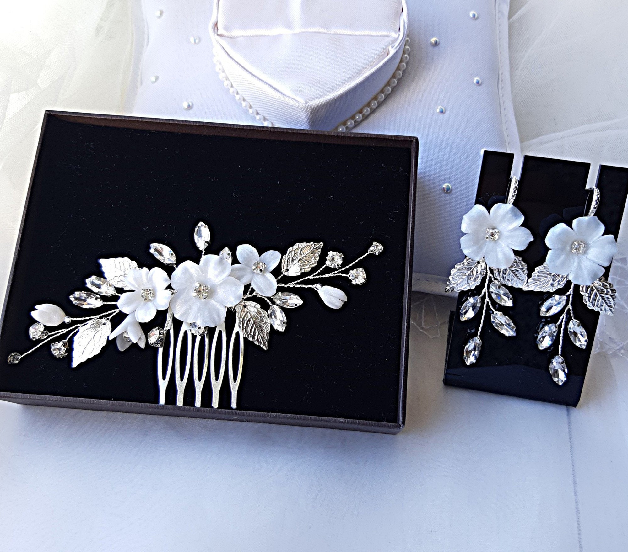 Boho Bridal Jewelry Set, Bridal Floral Jewelry Set, White Flower ...
