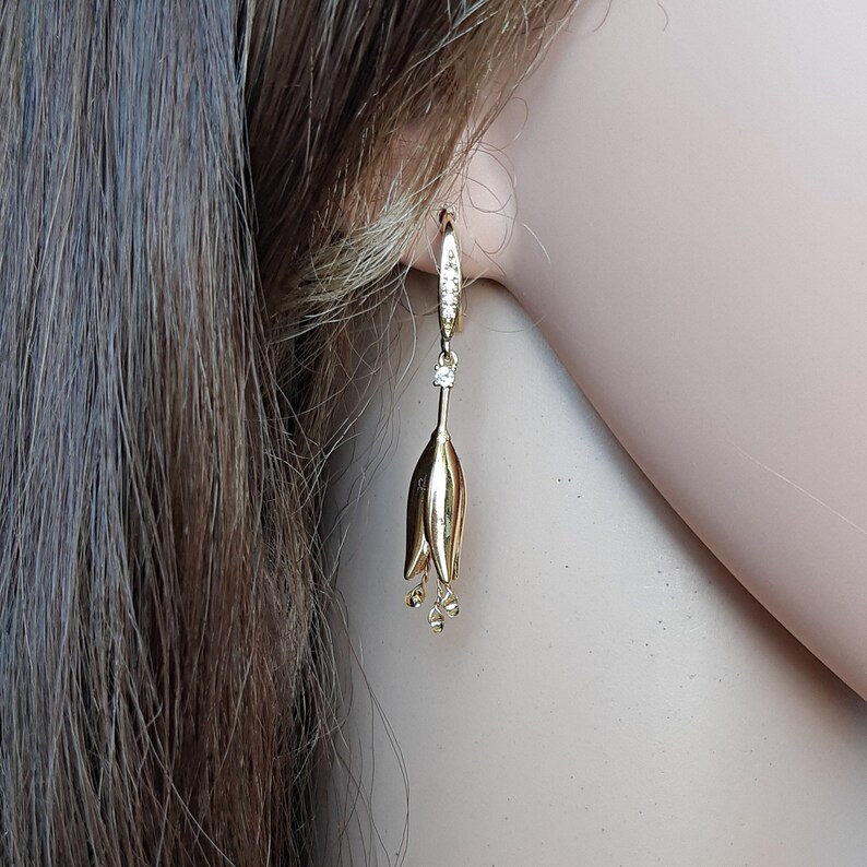 24k Gold Bell Flower Dangle Earrings, Tulip Earrings, Bridal Drop ...