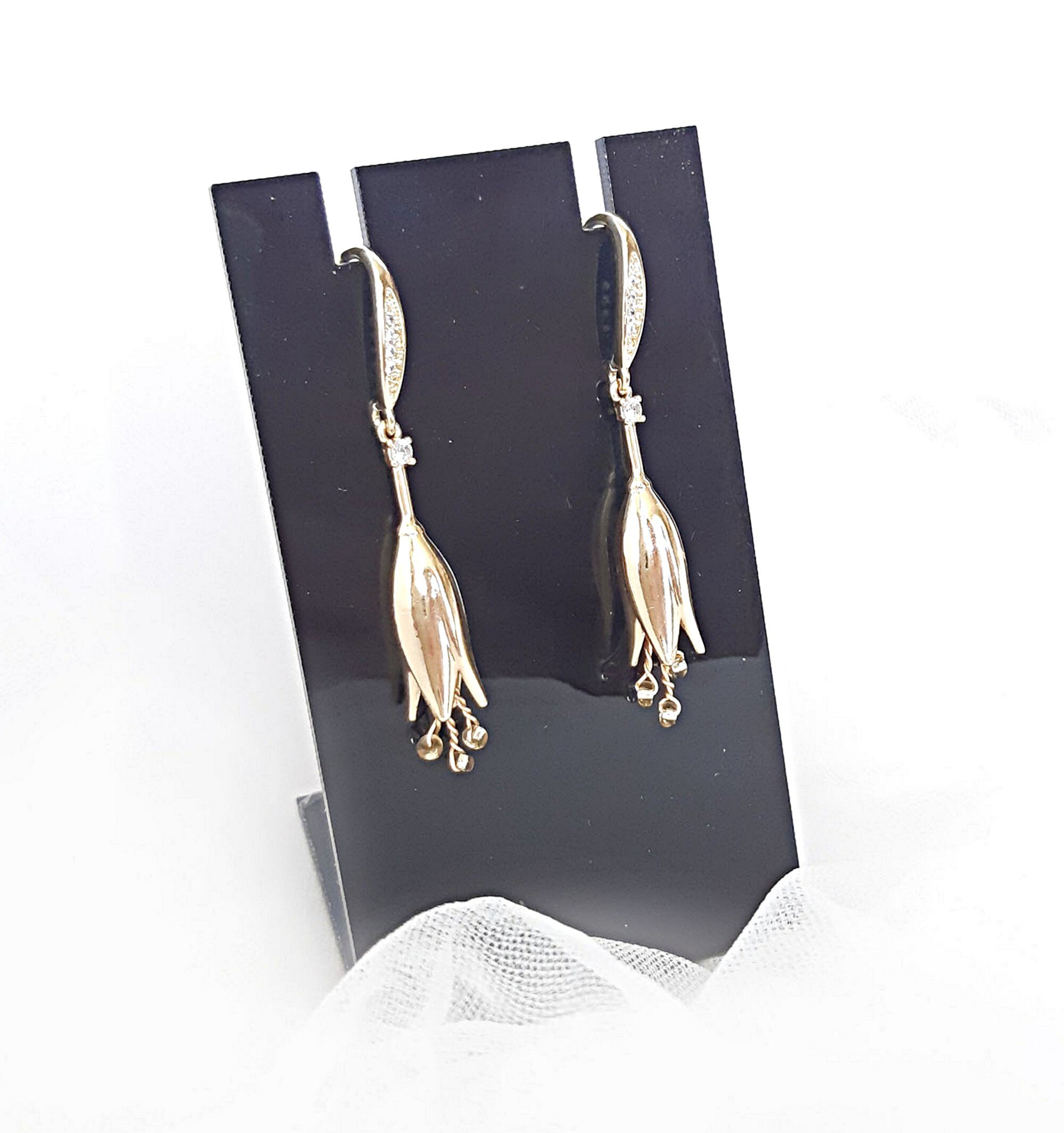 24k Gold Bell Flower Dangle Earrings, Tulip Earrings, Bridal Drop ...