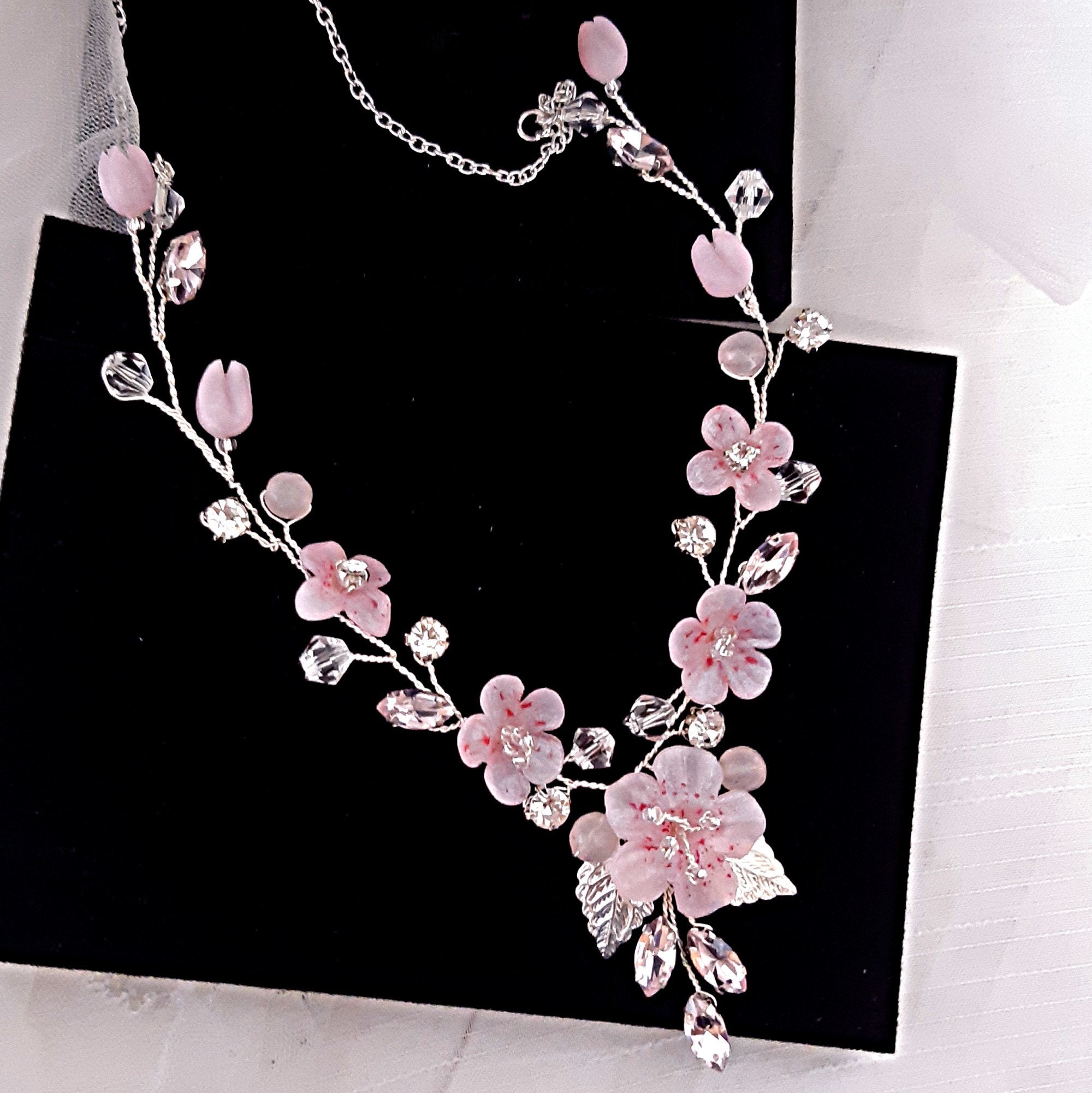 Floral Bridal Jewelry Set, Cherry Blossom Jewelry Set, Pink Sakura ...