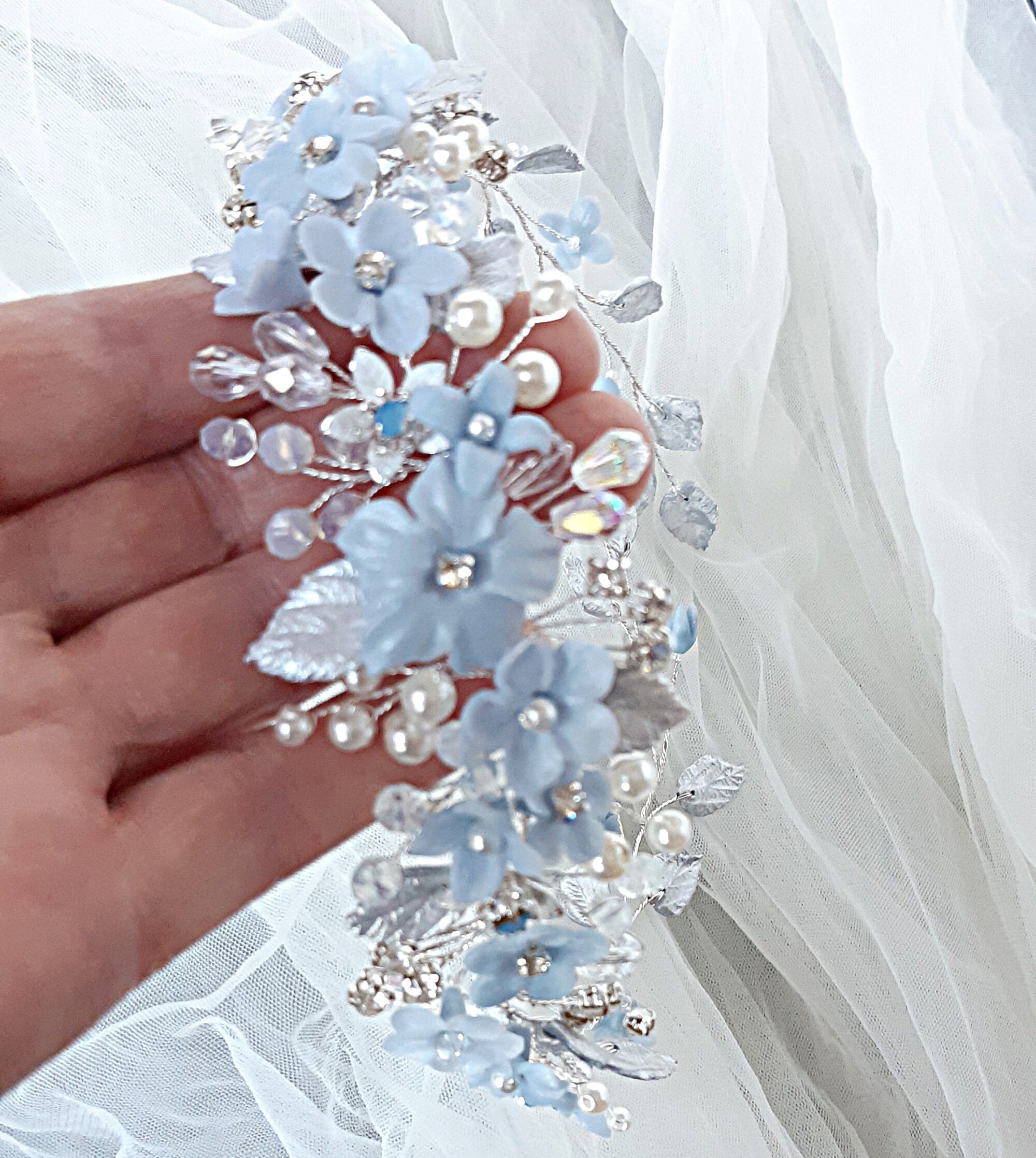 Light Blue Floral Headpiece, Dusty Blue Flower Crown Wedding, Pale Blue ...