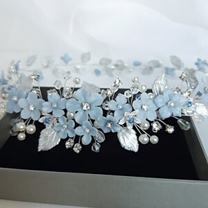 Dusty Blue Flower Headpiece, Light Blue Floral Crown Wedding, Pale Blue ...