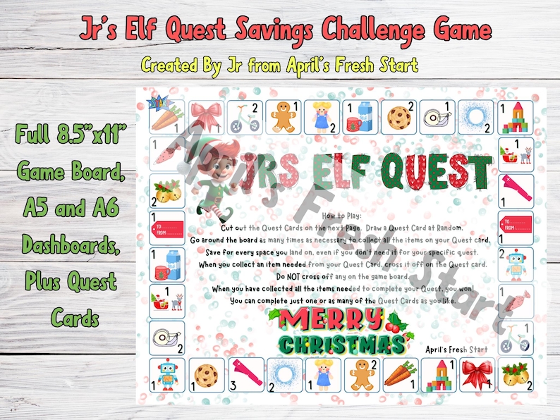 Jr's Elf Quest Savings Challenge Game - Etsy