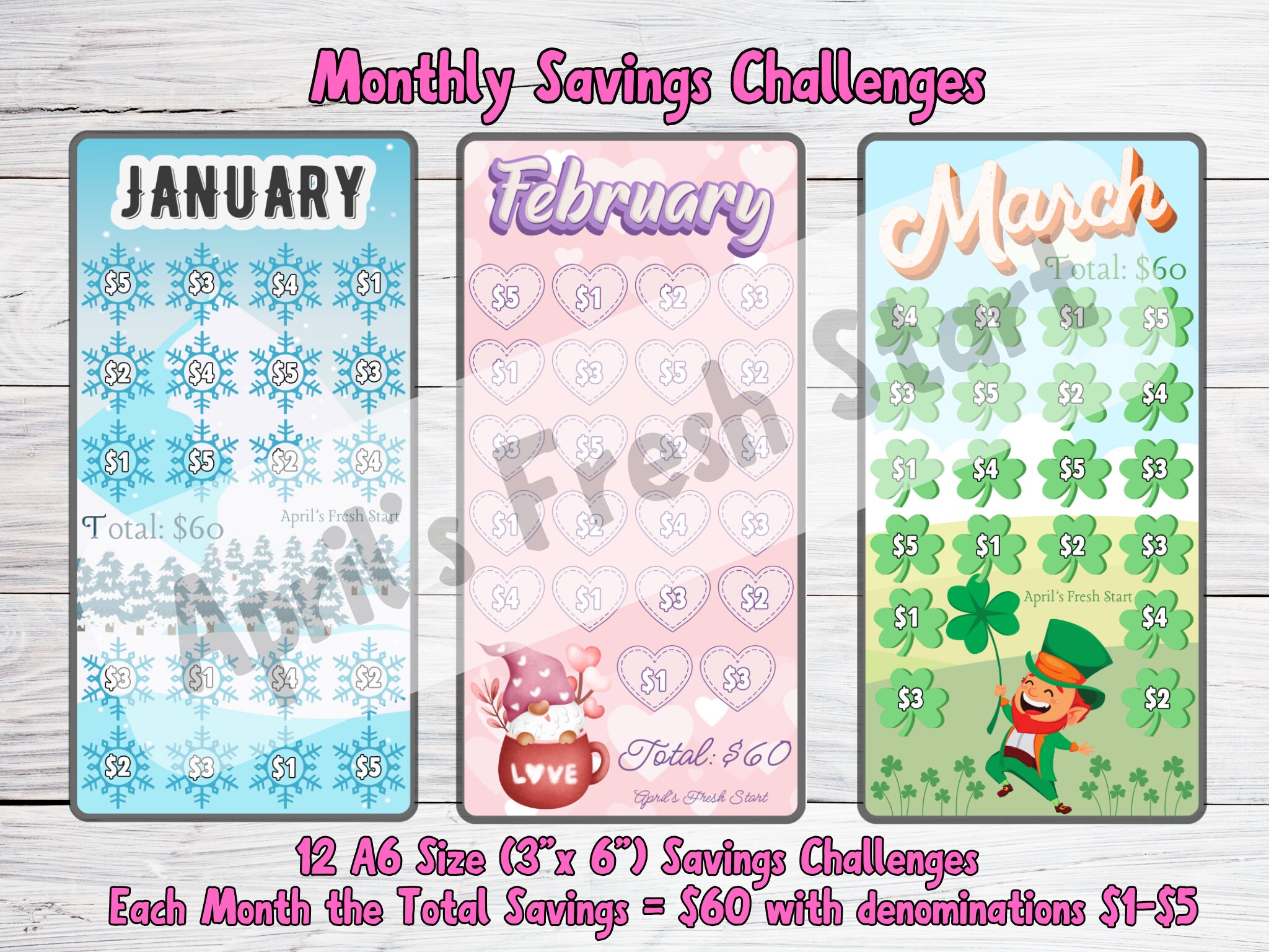 Monthly Saving Challenges ~ 12 Month Savings Challenges - Etsy