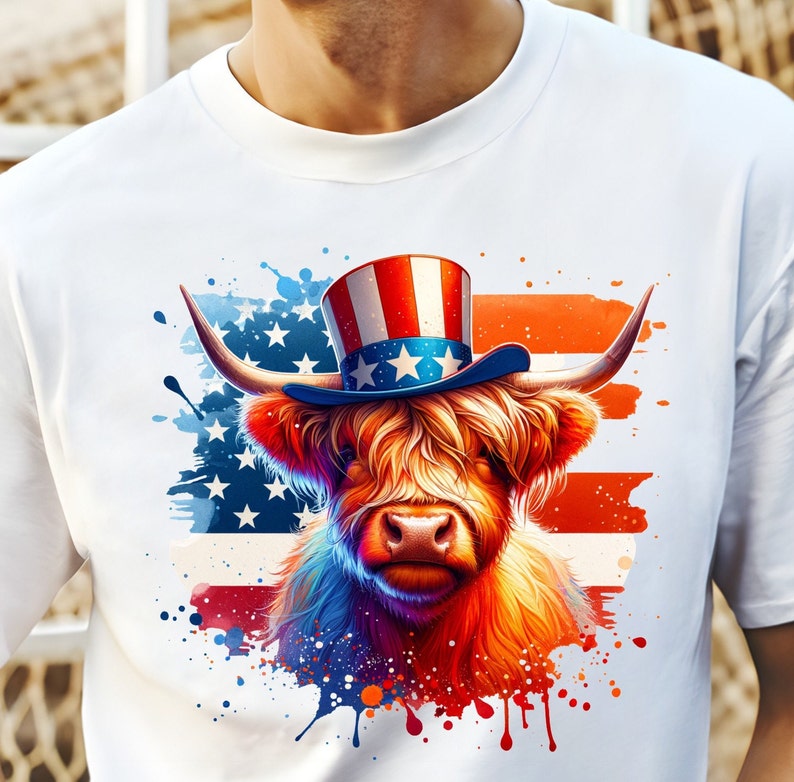 Patriotic 4th of July Highland Cow Uncle Same Independence Day ...