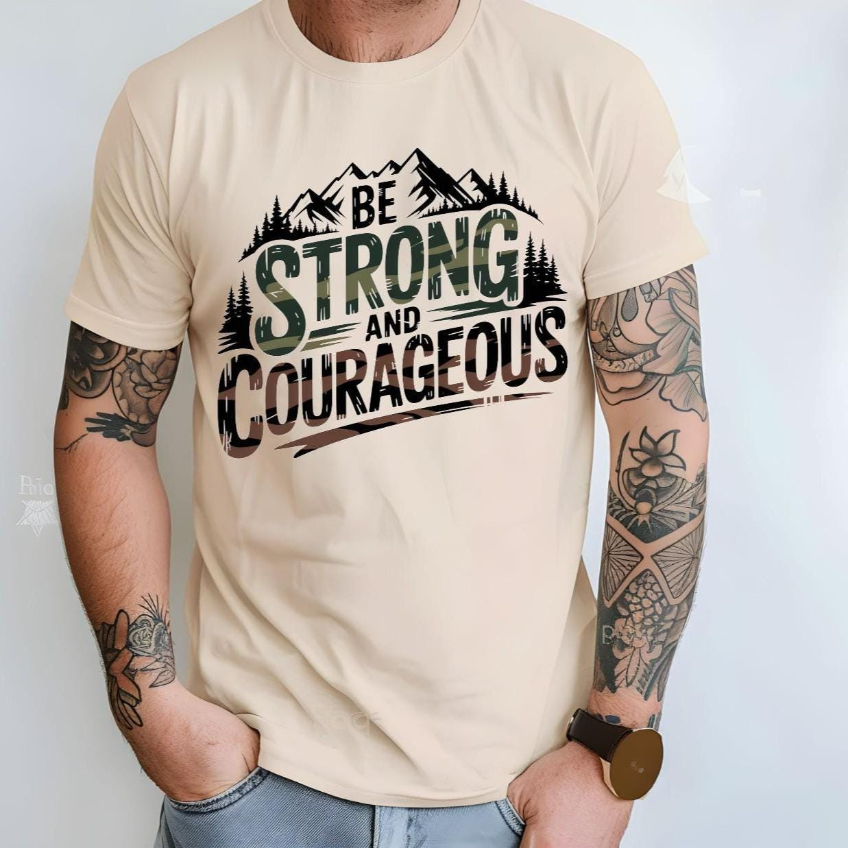 Be Strong and Courageous PNG | Christian Camo Scripture Design | Bible ...