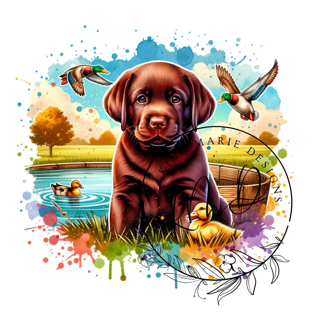 Chocolate Lab Puppy Mallard Ducks PNG Jpg Instant Downloadable DIGITAL ...