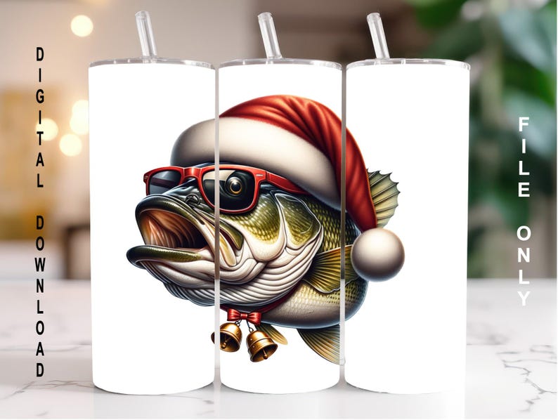 Christmas Bass PNG JPG | Funny Santa Fish With Bells | Holiday Fishing ...