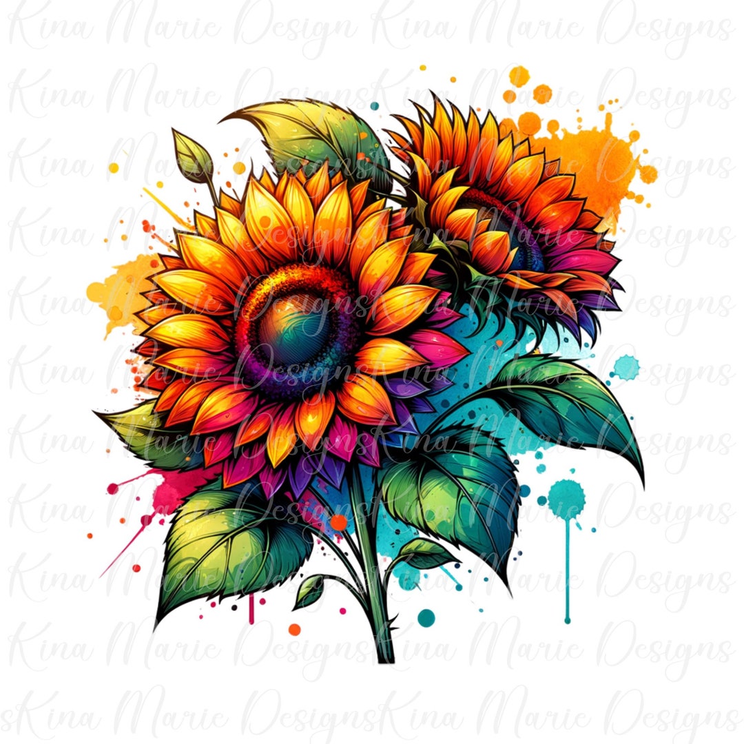 Colorful Sunflower Design File, DIGITAL DOWNLOAL Only, Yellow Sunflower ...