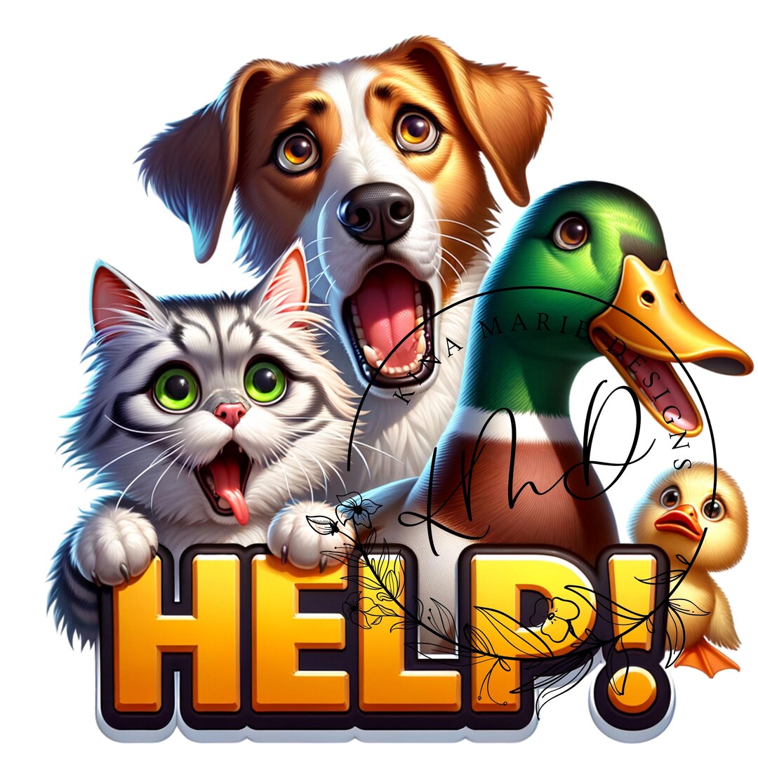HELP! Dog Cat Duck PNG, Funny Scared Animals Design, Save the Animals ...
