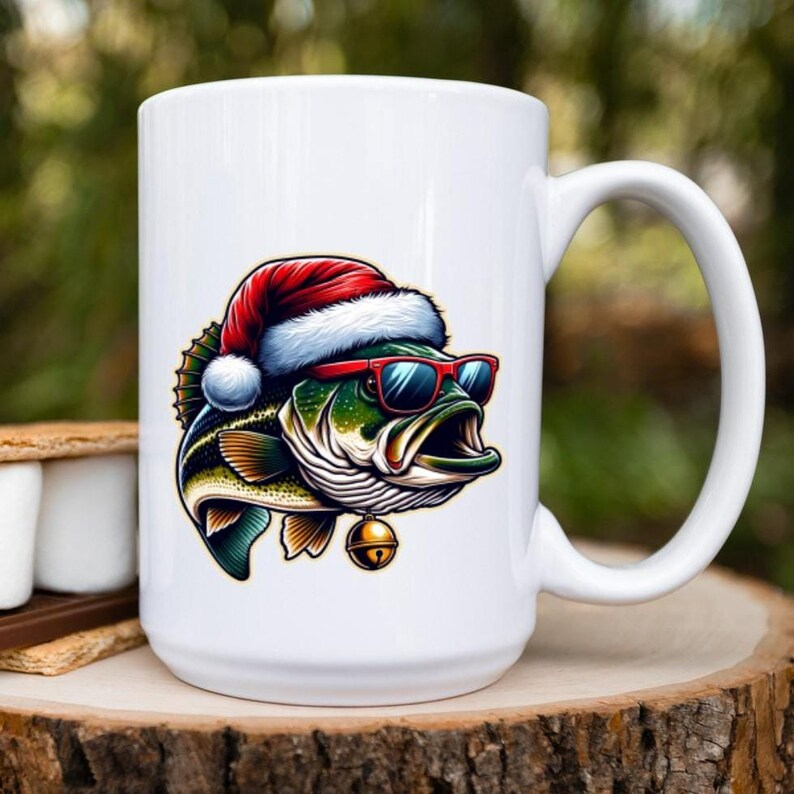 Christmas Bass PNG JPG | Funny Santa Fish Design | Holiday Fishing Art ...