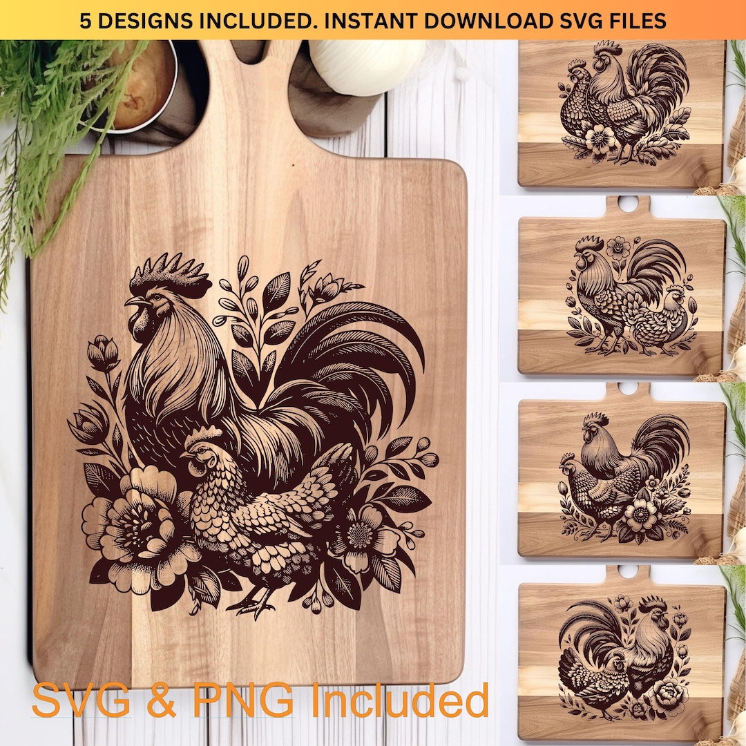 Floral Chicken SVG Bundle for Laser Engraving - Rooster and Hen ...