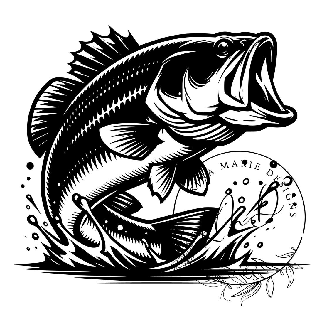 Bass Drawing Svg, Largemouth Bass Cricut SVG, Bass Digital Download ...