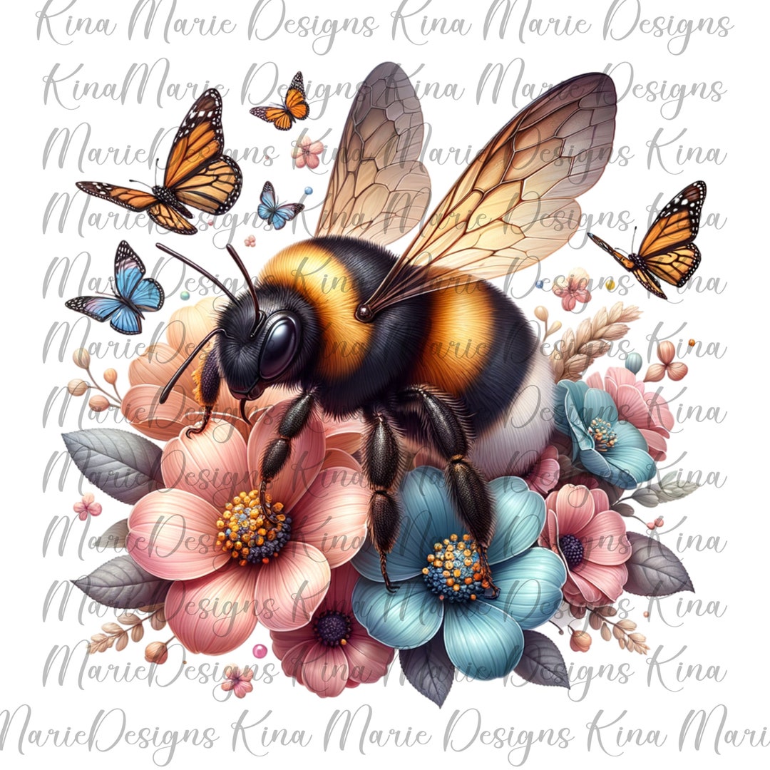 Pastel Floral Bumblebee Clipart Shirt Sublimation Design Digital ...