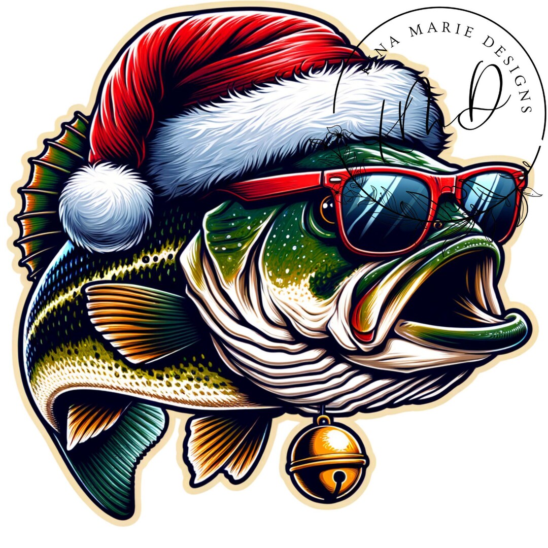 Christmas Bass PNG JPG | Funny Santa Fish Design | Holiday Fishing Art ...