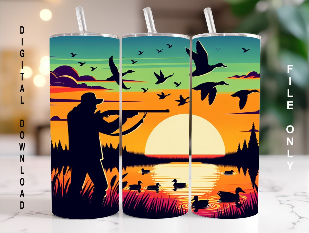 Duck Hunter Silhouette Sunset Wrap, Hunting Scene Sublimation PNG ...