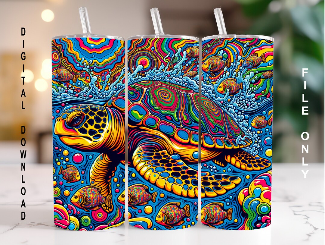 Psychedelic Sea Turtle Tumbler Wrap DIGITAL DOWNLOAD, Beach Tumbler PNG ...