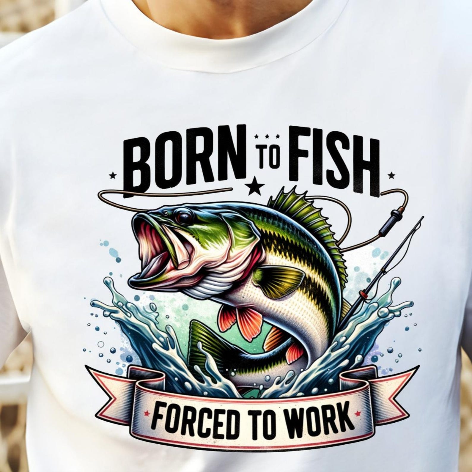 Bass Fishing PNG, Born to Fish Forced to Work PNG, Colorful Fishing ...