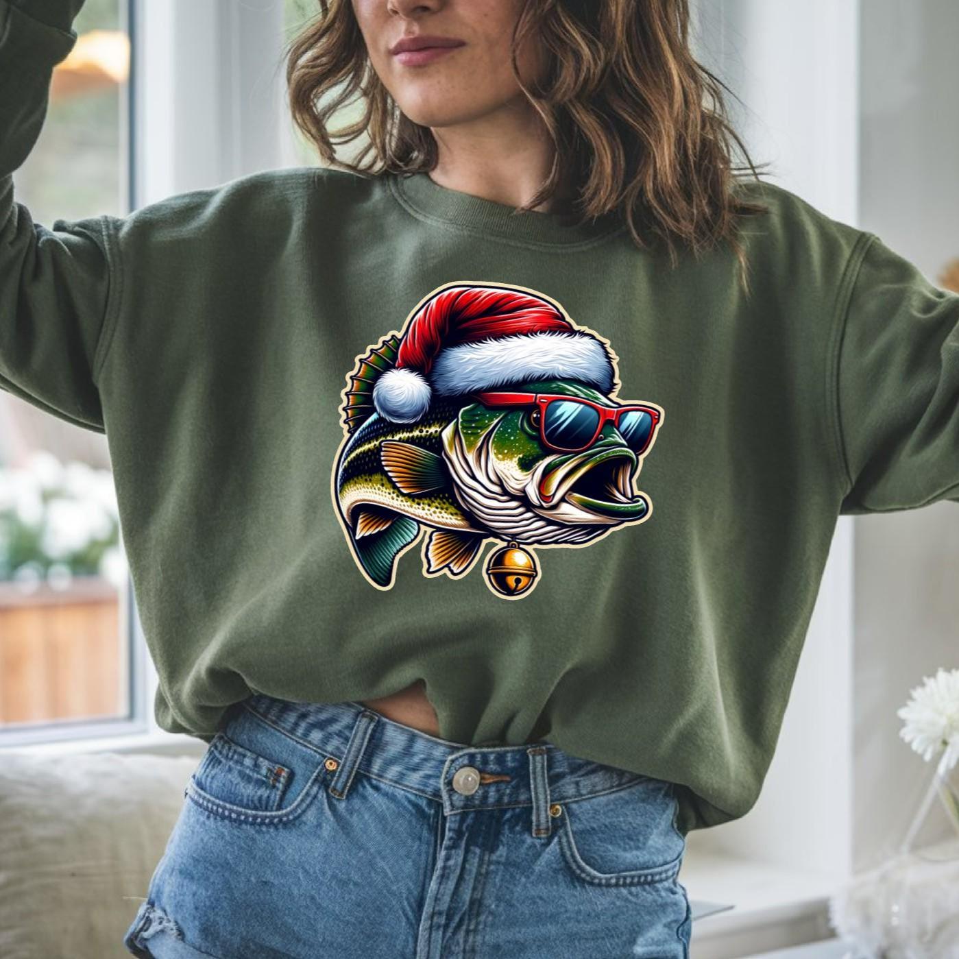 Christmas Bass PNG JPG | Funny Santa Fish Design | Holiday Fishing Art ...