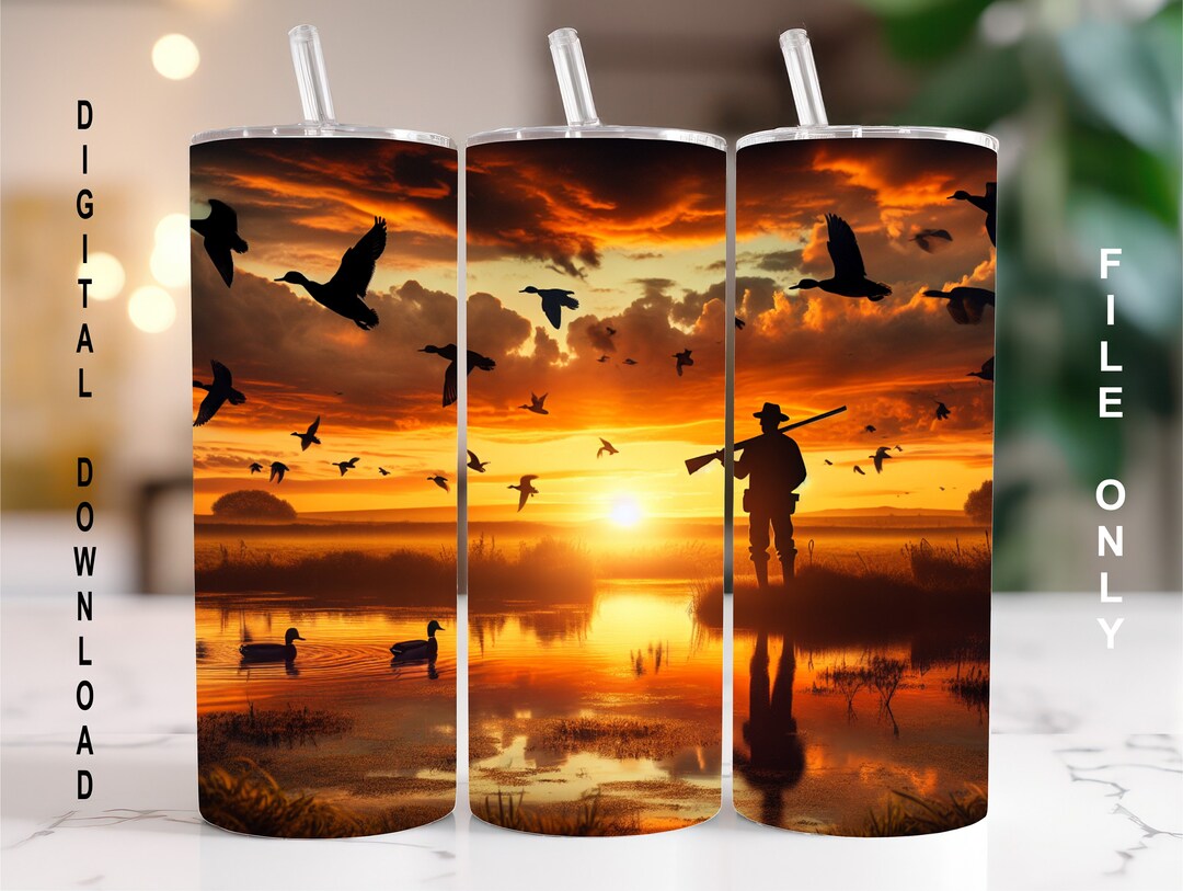 Duck Hunter Silhouette Sunset Wrap, Hunting Scene Sublimation PNG ...