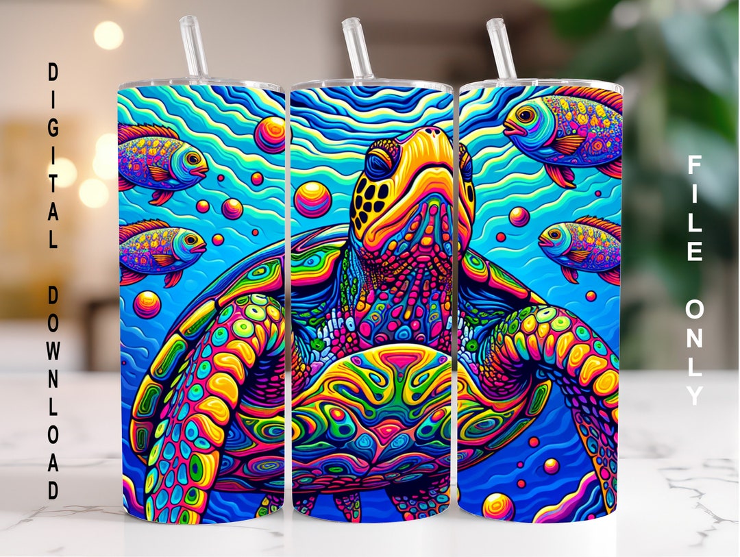 Psychedelic Sea Turtle Tumbler Wrap DIGITAL DOWNLOAD, Beach Tumbler PNG ...